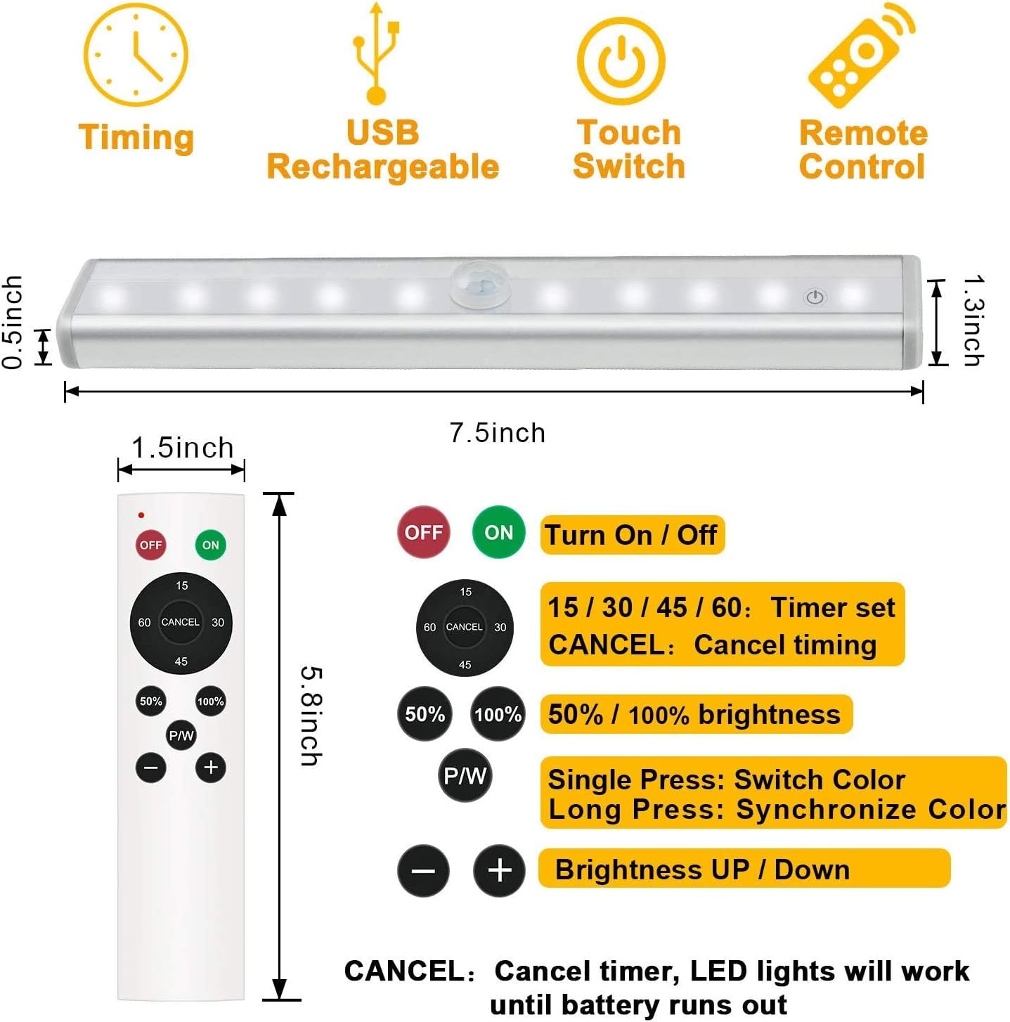 Diomart Wireless Under Cabinet Lighting with Remote